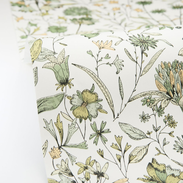 Tapet Vinil Crem Botanic cu Frunze Verzi | Caselio